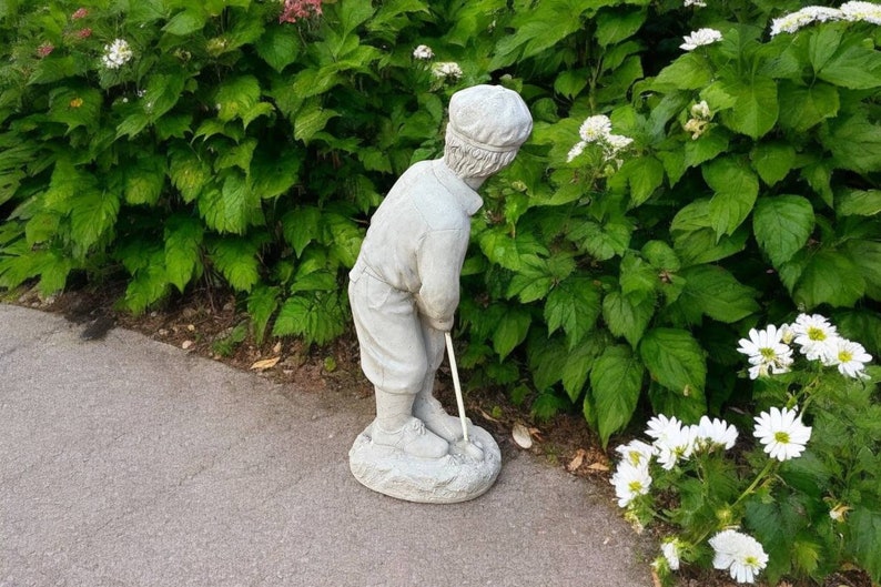 Standing Golfer Man With Club Statue, Cement Playing Boy Figurine ...