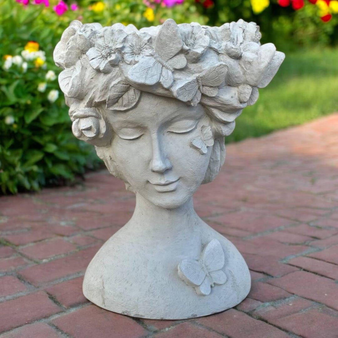 Flower Pot Woman Statue, Lawn Planter Decor, Outside Plant Pot, Woman ...