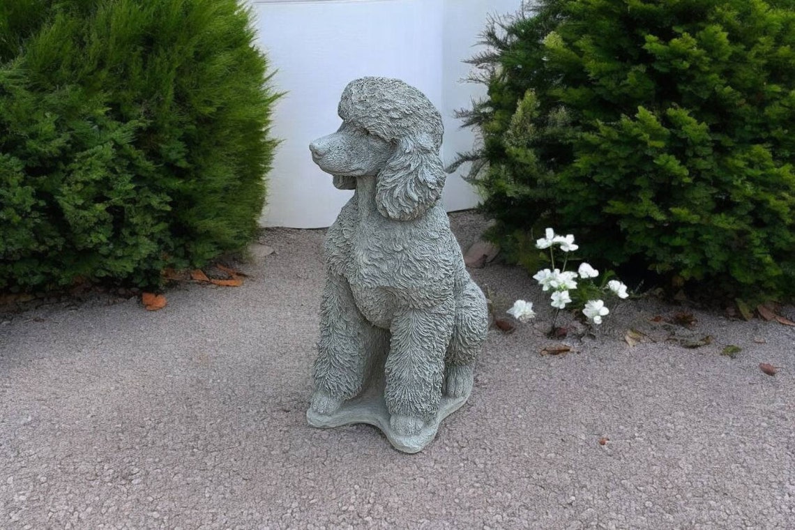 Concrete Sitting Poodle Statue, Backyard Large Dog Figurine, Garden ...
