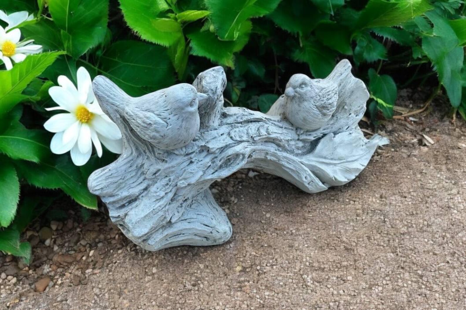 Two Bird on Branch Sculpture, Pair of Birds on a Log Statue, Concrete ...