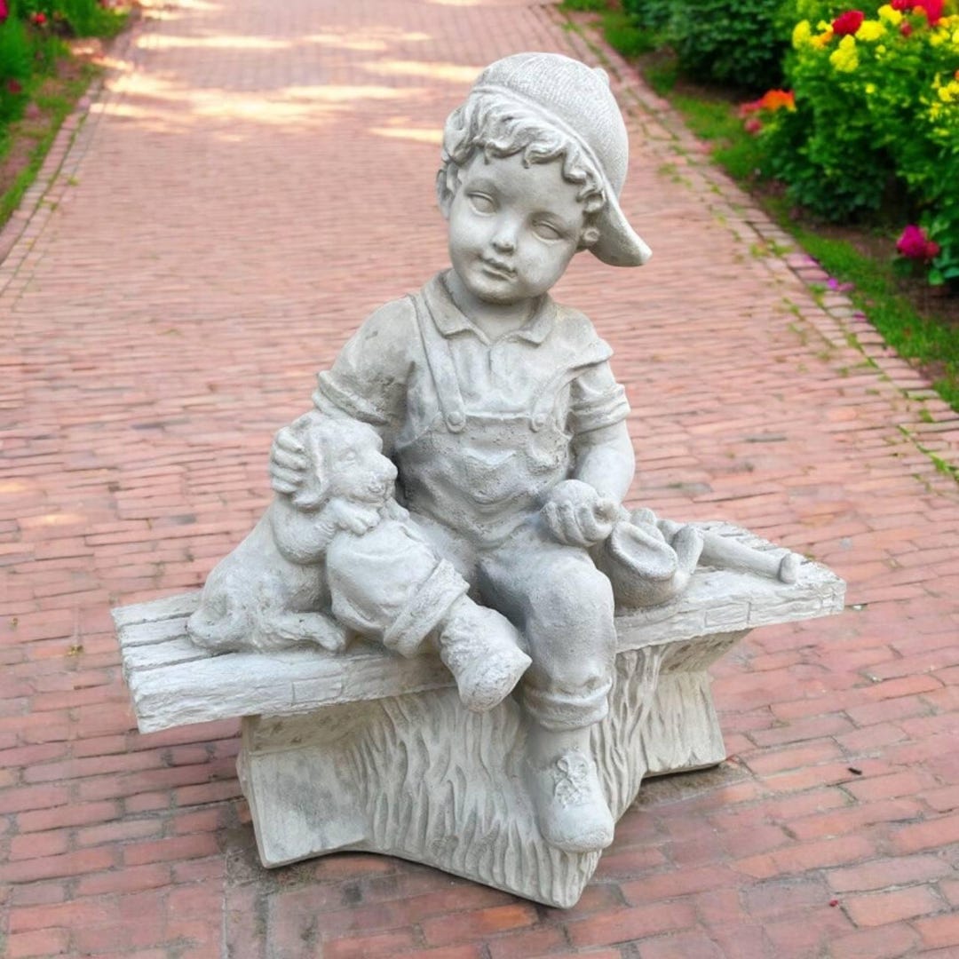 Stone Boy Sculpture, Concrete Kid Statue, Garden Child Idea, Outside ...