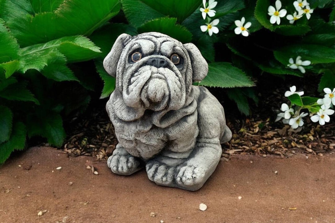 Sitting Bulldog Statue, Concrete Dog Figurine, Cement Pet Memorial ...