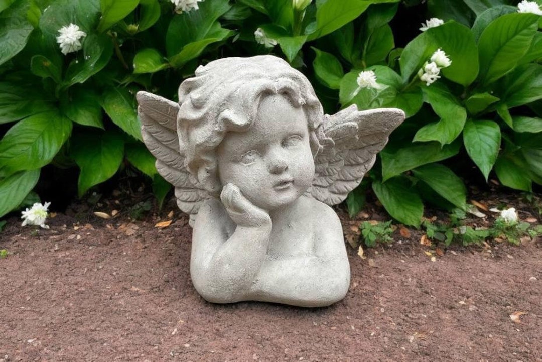 Stone Angel Bust, Angel Memorial Sculpture, Angel Home Decor, Concrete ...