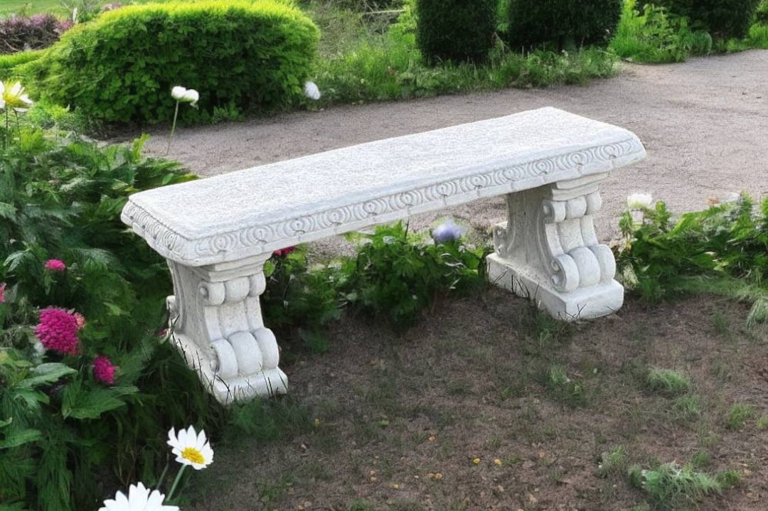 Concrete Bench Statue, Solid Outdoor Bench Figurine, Stone Yard ...