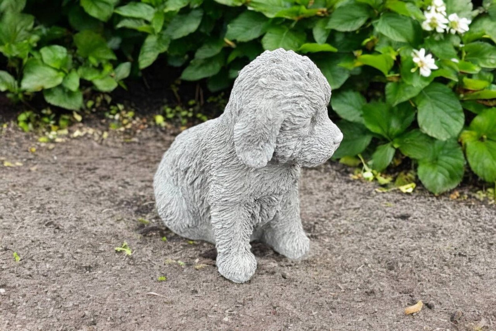 Concrete Dog Doodle Statue, Cement Sitting Puppy Memorial, Stone Dog ...