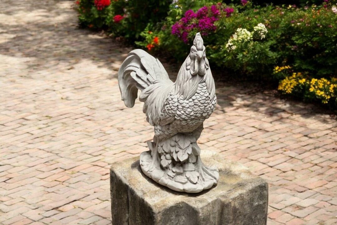 Farm Rooster Figurine, Concrete Farm Bird, Outdoor Rooster Decoration ...