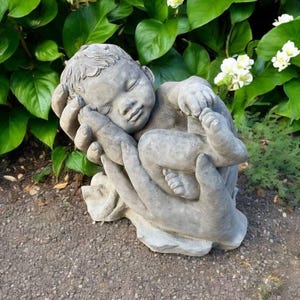 Sleeping Baby in Hands, Concrete Baby Figurine, Child Memorial Decor ...