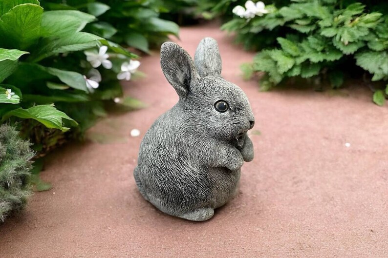 Stone Bunny Garden Statue, Cement Sitting Rabbit Figure, Concrete ...