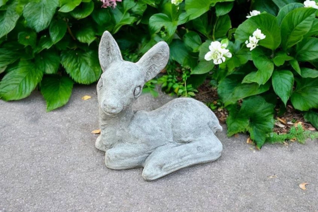 Laying Fawn Figure, Backyard Stone Deer Sculpture, Realistic Cement ...