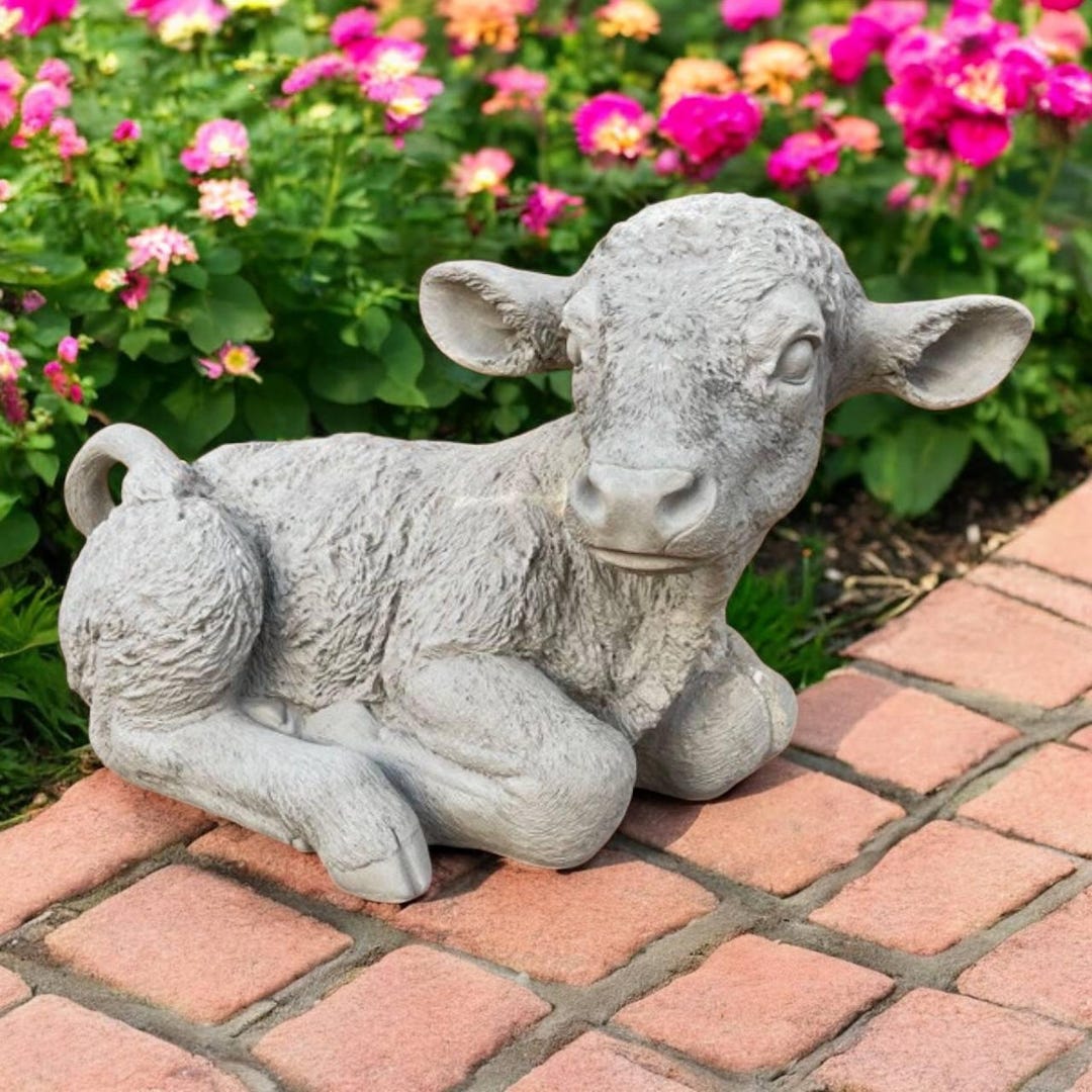 Concrete Cow Sculpture, Cement Animal Decor, Farm Outside Idea, Garden ...