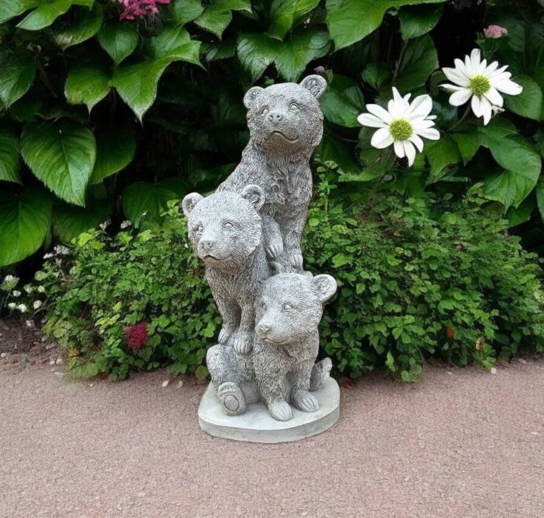 Concrete Bear Tower Statue, Stone Three Bears Sculpture, Backyard Wild ...