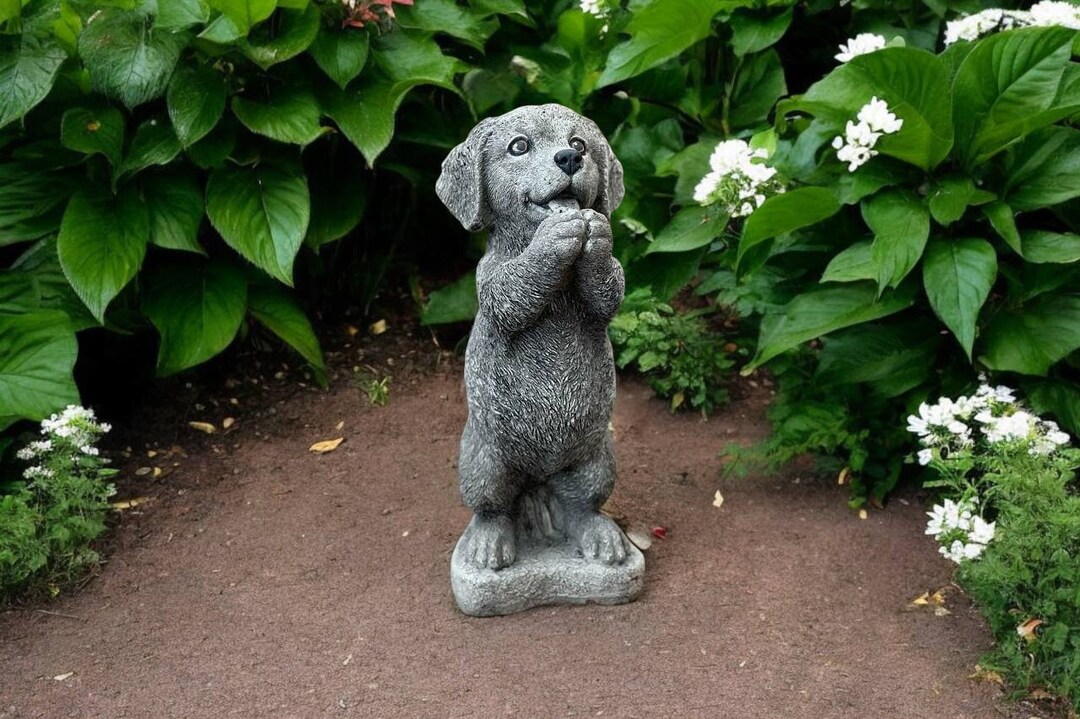 Garden Begging Puppy Sculpture, Outdoor Standing Pet Statue, Concrete ...