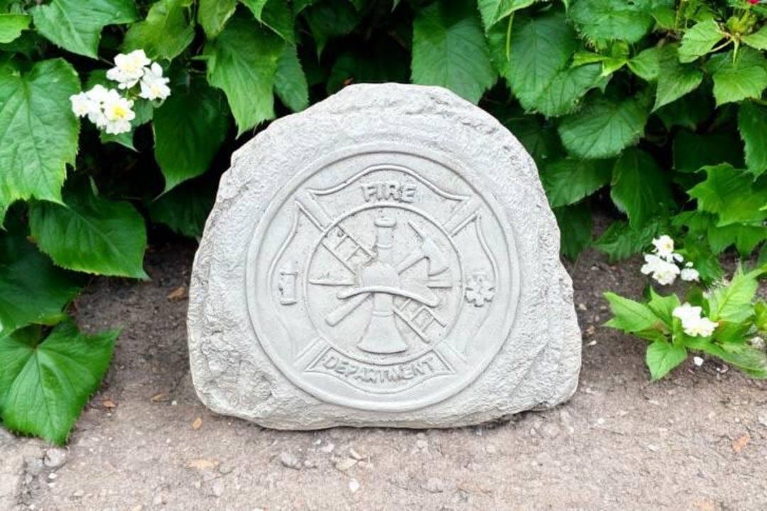 Concrete Fire Department Rock Figure, Outdoor Rock Memorial Statue ...
