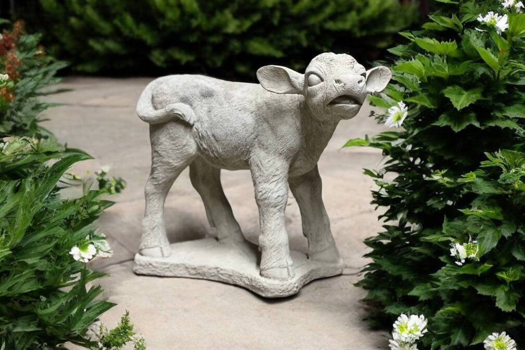 Standing Cow Sculpture, Concrete Realistic Figurine, Cement Farm Style ...
