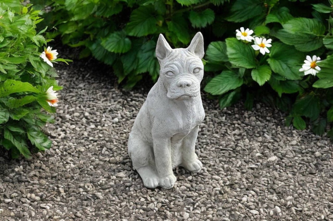 Realistic Sitting Boxer Statue, Concrete Garden Boxer Puppy Ornament ...