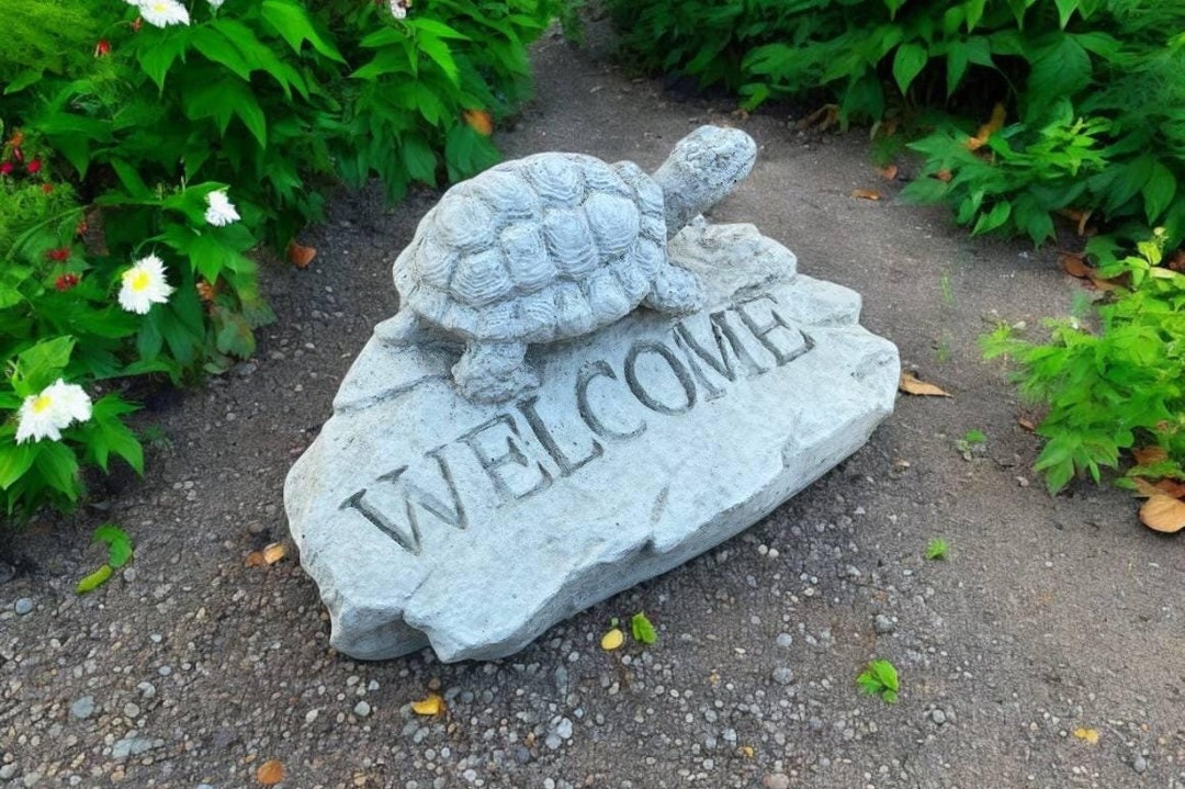Stone Turtle Welcome Statue Home Concrete Animal Sign Outdoor Turtle ...