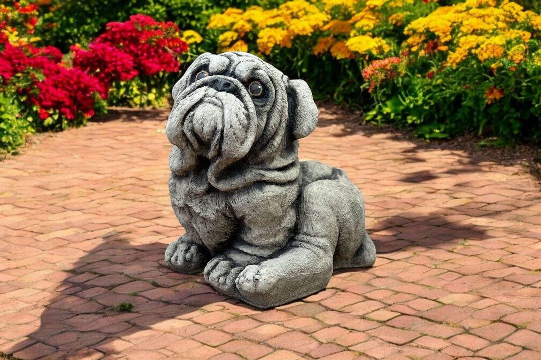 Bulldog Yard Figure, Lawn Dog Decoration, Beton Pet Idea, Stone Bulldog ...