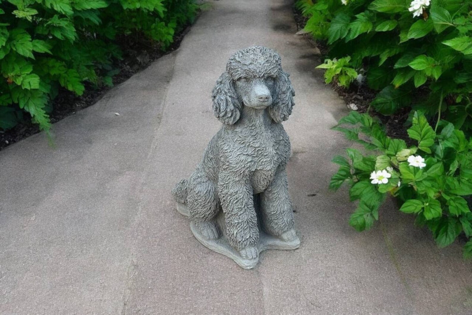 Concrete Sitting Poodle Statue, Backyard Large Dog Figurine, Garden ...