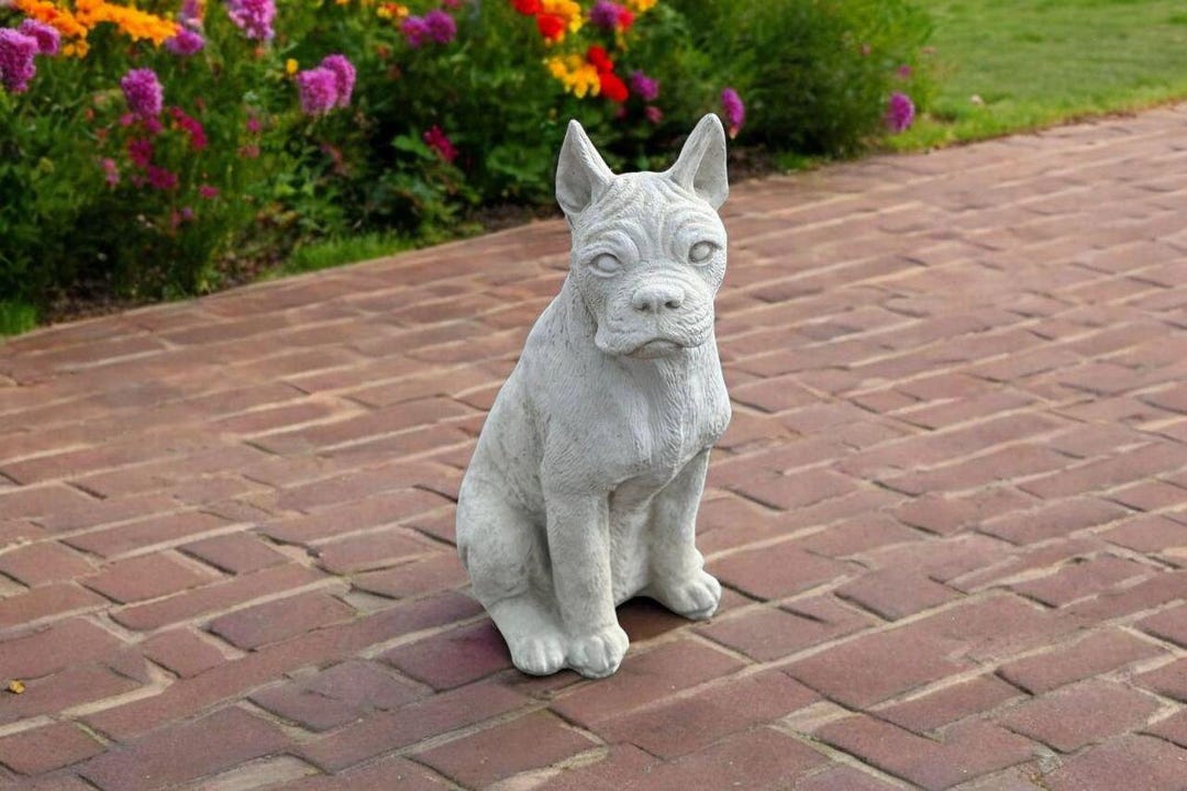Concrete Boxer Dog, Outdoor Dog Sculpture, Pet Memorial Figure, Sitting ...