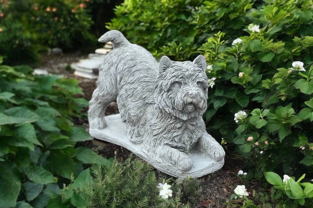 Detailed Terrier Dog Statue, Concrete Playing Puppy Figurine, Cement ...