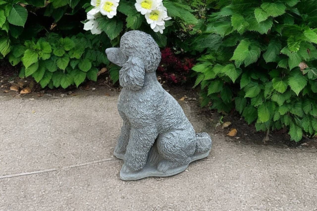 Concrete Sitting Poodle Statue, Backyard Large Dog Figurine, Garden ...