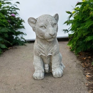 Sitting Tiger Figurine, Concrete Garden Wild Animal Statue, Small Lion ...