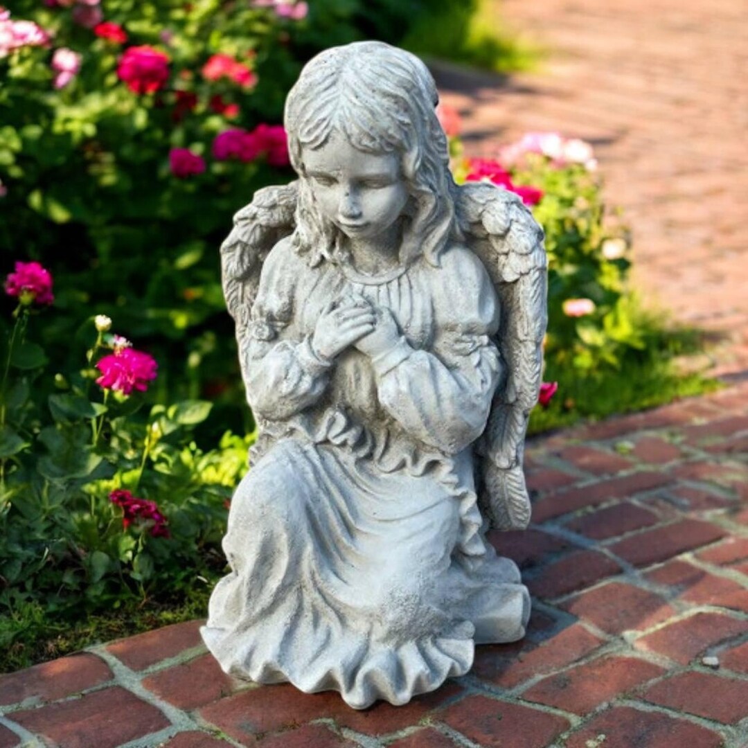 Angel on Knee, Concrete Praying Angel, Garden Sculpture, Sitting Angel ...
