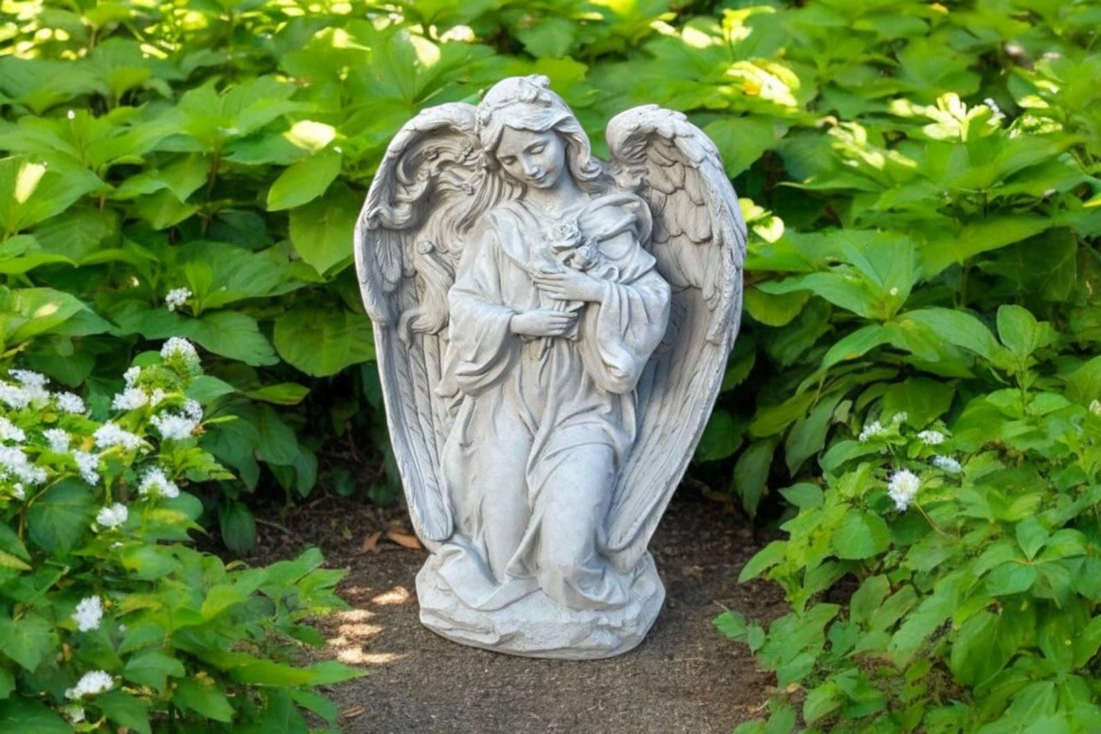 Lawn Detailed Angel, Garden Stone Religious Girl, Realistic Angel With ...