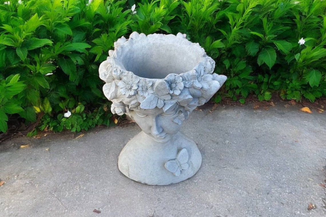Flowers Planter Head With Roses Statue, Garden Woman Face Planter ...