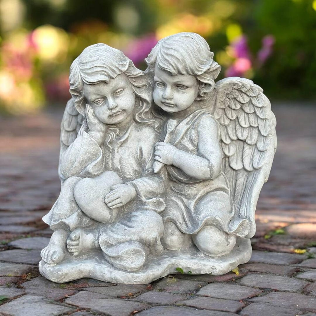 Couple of Angels, Concrete Angel Sculpture, Two Angels With Heart ...