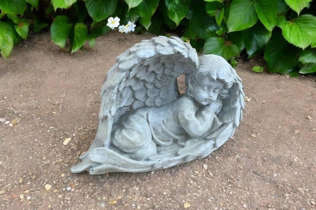 Sleeping Cherub With Wings Figure, Concrete Religious Boy Statue, Yard ...