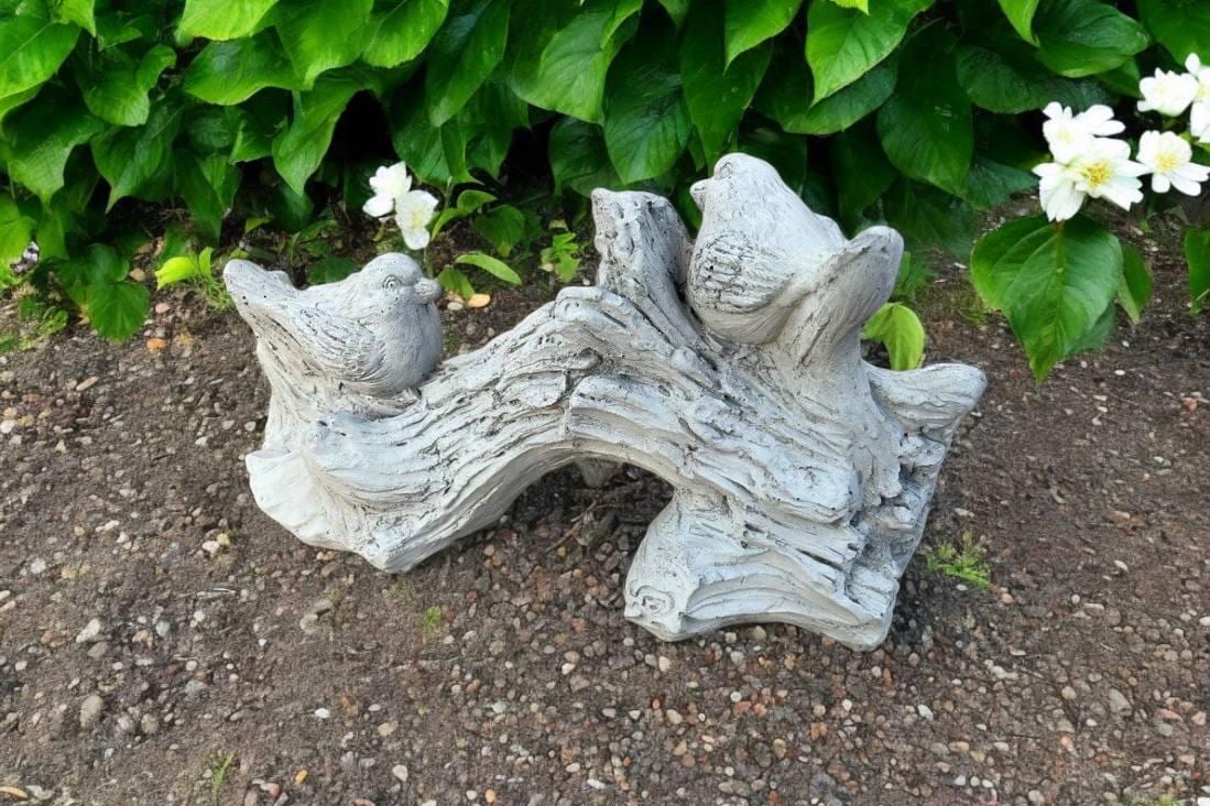 Two Bird on Branch Sculpture, Pair of Birds on a Log Statue, Concrete ...