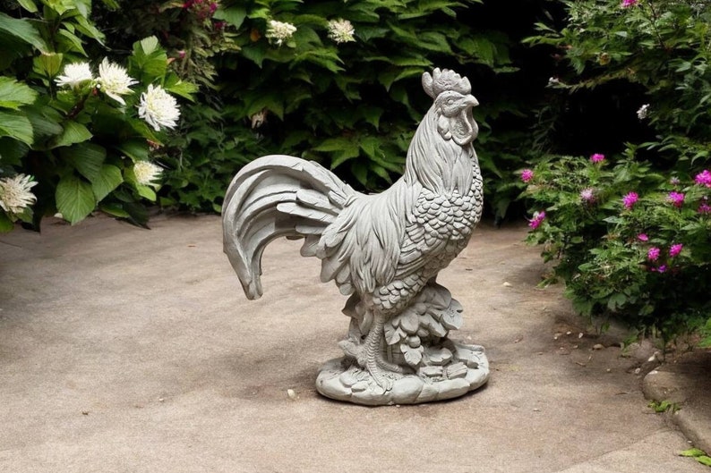 Cement Rooster Statue, Concrete Farm Animal Sculpture, Massive Hen ...