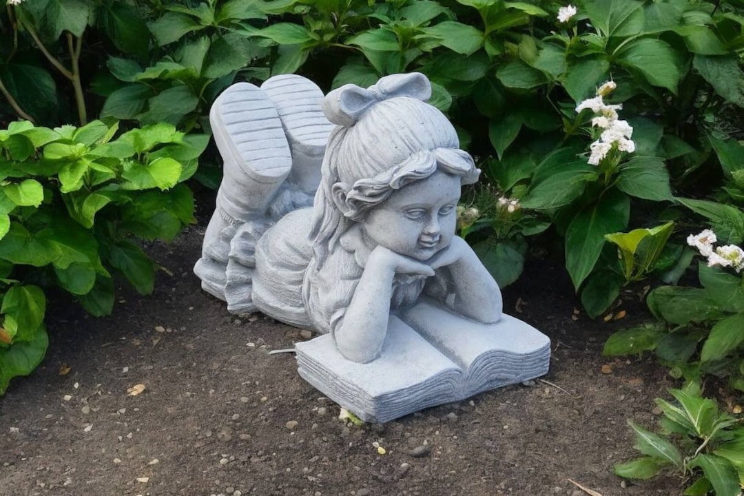 Cement Laying Girl With Book Sculpture, Stone Massive Child Reading ...