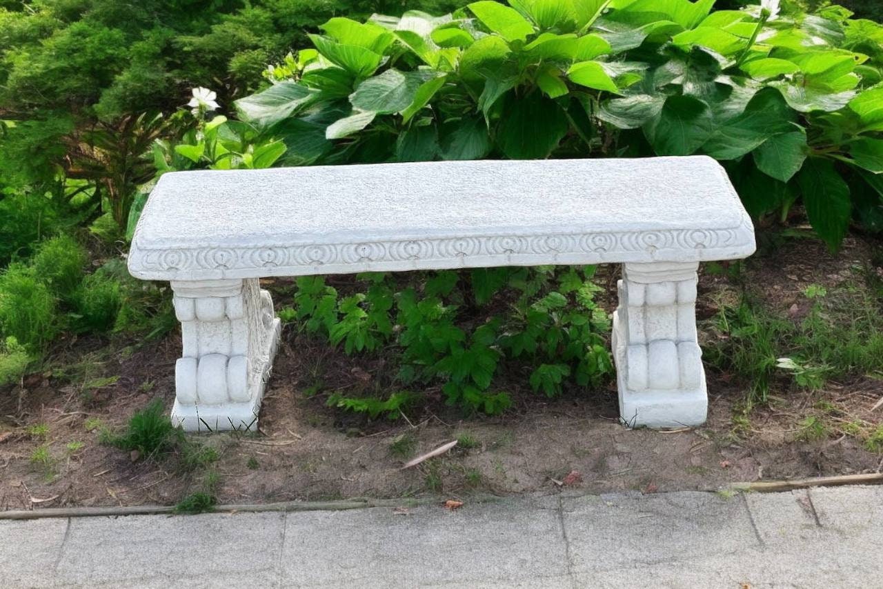Concrete Bench Statue, Solid Outdoor Bench Figurine, Stone Yard ...