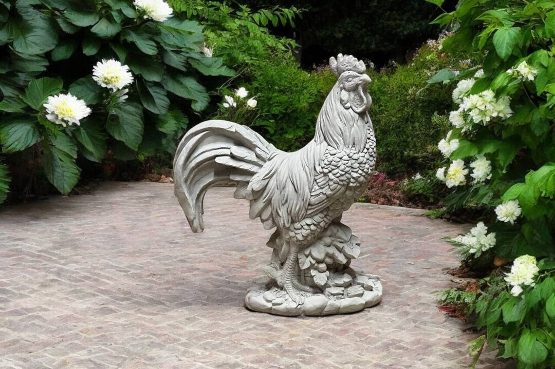 Cement Rooster Statue, Concrete Farm Animal Sculpture, Massive Hen ...