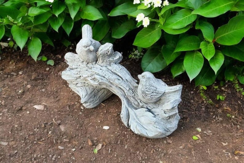Two Bird on Branch Sculpture, Pair of Birds on a Log Statue, Concrete ...