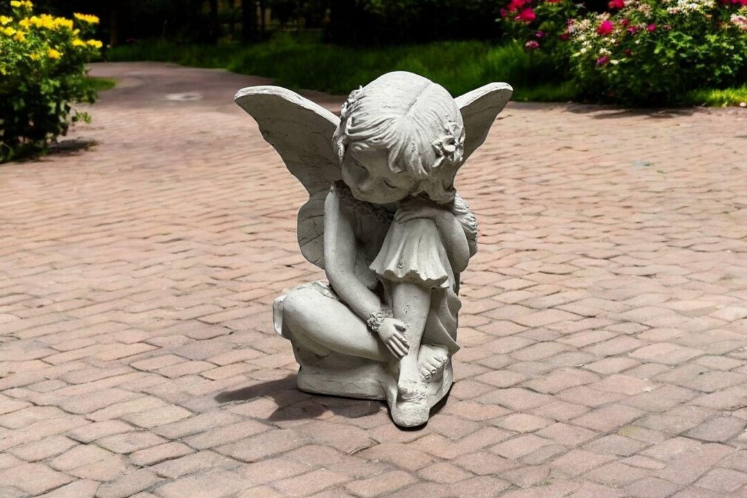 Garden Pixie Girl, Lawn Fairy Ornament, Concrete Elf Statue, Stone ...