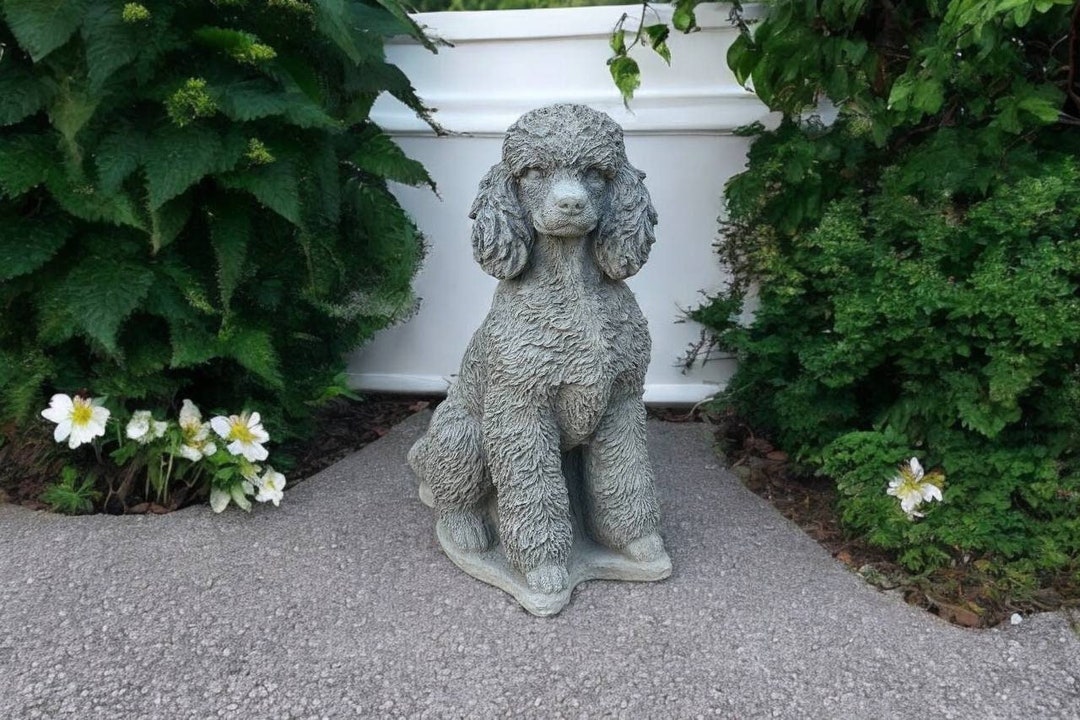 Concrete Sitting Poodle Statue, Backyard Large Dog Figurine, Garden ...