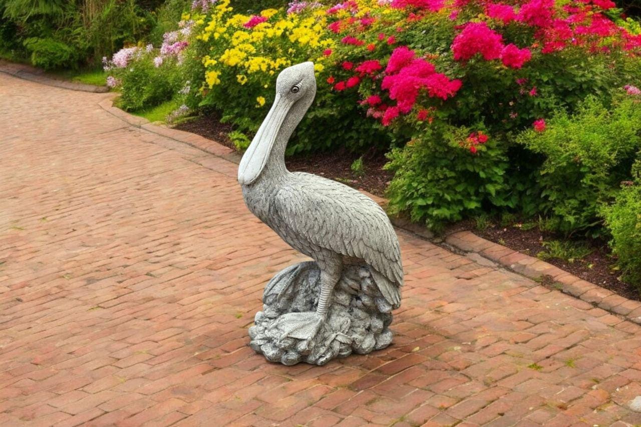 Outdoor Pelican Statue, Concrete Solid Art, Stone Bird Ornament ...