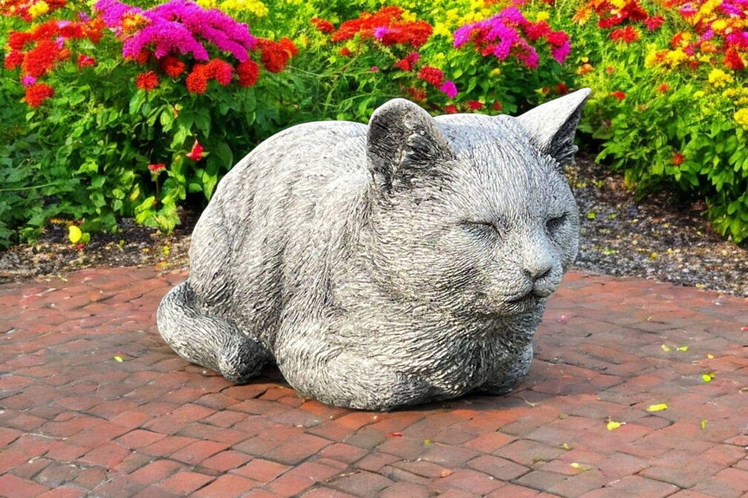 Concrete Cat Figurine, Lawn Pet Ornament, Yard Cat Sculpture, Garden ...