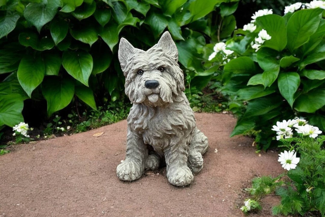 Realistic Sitting Scottie Dog Figure, Concrete Terrier Sculpture for ...
