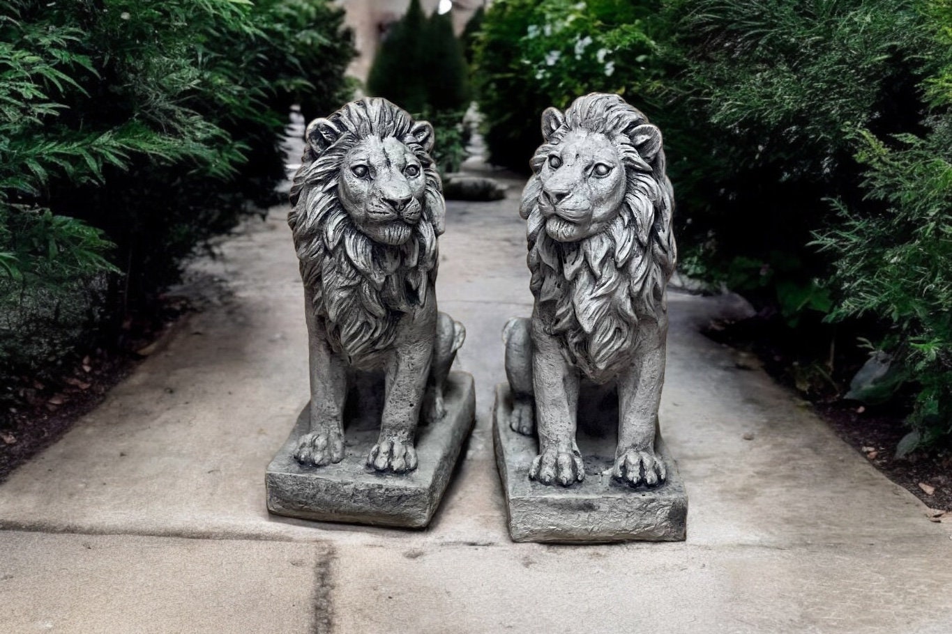Concrete Lions Pair Statue, Outdoor Animals Sculpture, Garden Lions ...