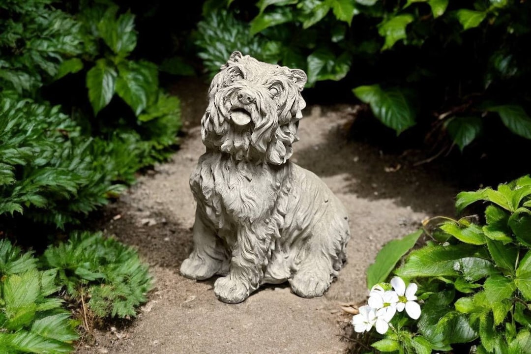 Realistic Maltese Dog Figure, Concrete Backyard Pet Memorial Statue ...