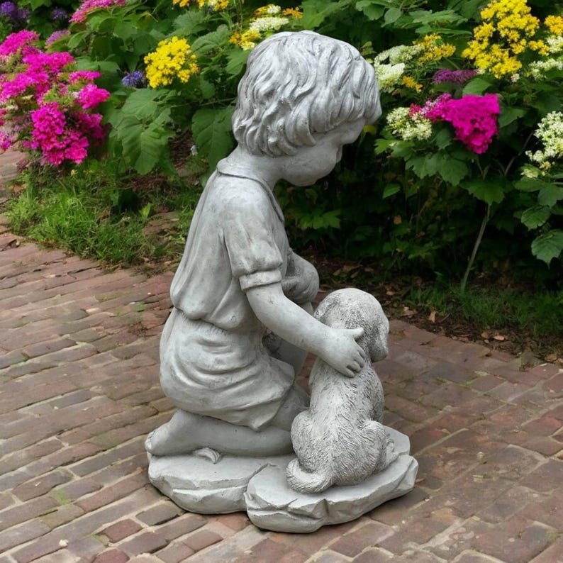 Garden Boy Figure, Yard Kid Decor, Concrete Child Art, Boy Outdoor Idea ...