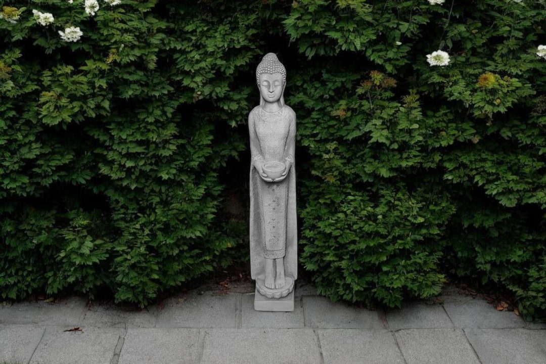 Asian Oriental Lady Statue, Concrete Garden Buddha Figure, Zen Backyard ...