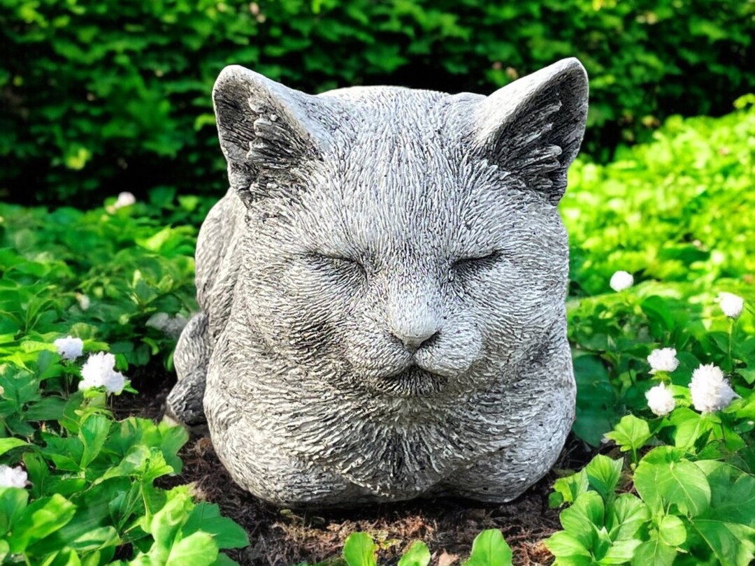 Stone Crouching Cat Figure, Garden Sleeping Cat Ornament Statue ...