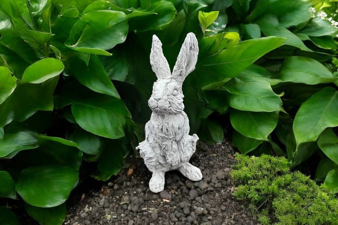 Cement Rabbit Wooden Looking Statue, Backyard Animal Decoration, Stone ...