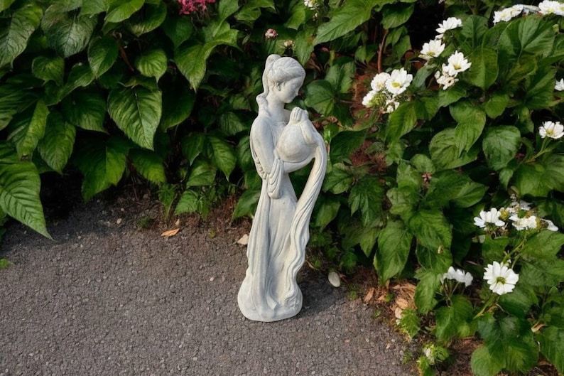 Standing Lady With Pitcher, Concrete Woman Figurine, Garden Girl Statue ...