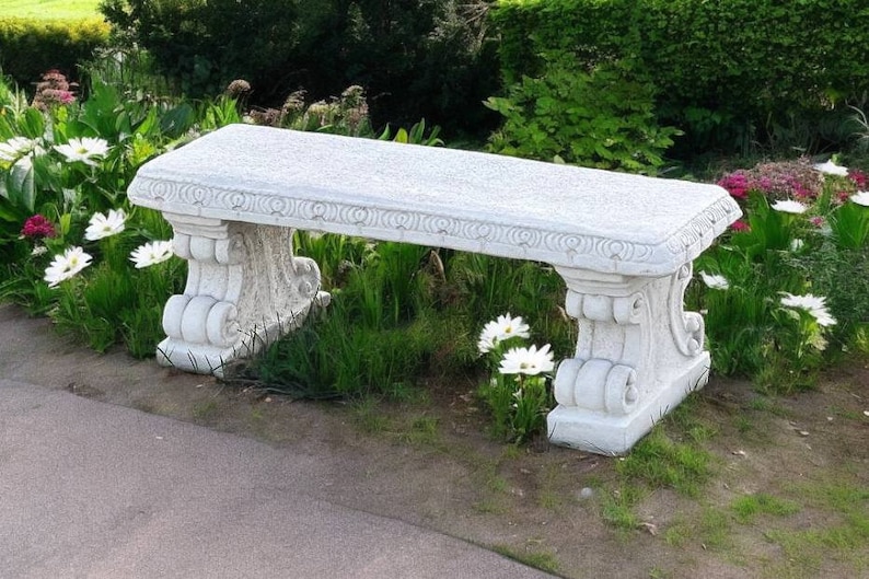 Concrete Bench Statue, Solid Outdoor Bench Figurine, Stone Yard ...